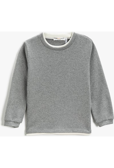 Koton Dokulu Basic Sweatshirt Bisiklet Yaka Uzun Kollu