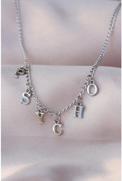 Clariss Yeni Sezon Psycho Yazılı Gümüş Renk Sallantılı Kadın Kolye