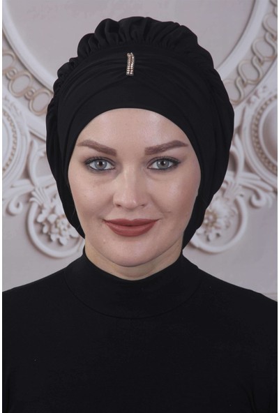 Moda Çizgi Dökümlü Taşlı Hazır Bone Siyah