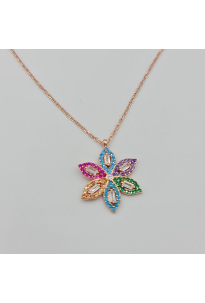 SE Jewellery Rengarenk Çiçek Kolye Birinci Kalite 925 Ayar Altın Kaplama Rose Kadın Kolyesi SE Jewellery Rengarenk Çiçek Kolye Birinci Kalite 925 Ayar Altın Kaplama Rose Kadın Kolyesi
