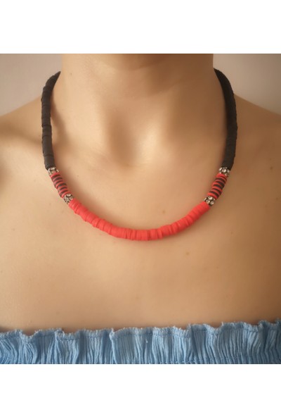 Amabel Siyah-Kırmızı Fimo Kolye