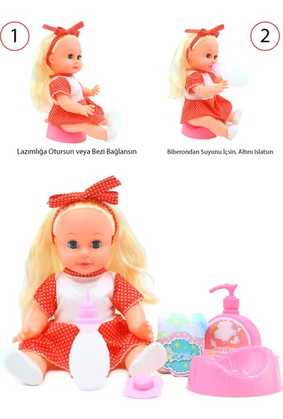 Global Toys Altını Islatan Türkçe Konuşan Kırmızı Puantiye Elbiseli 35 cm Roza Et Bebek Global Toys Altını Islatan Türkçe Konuşan Kırmızı Puantiye Elbiseli 35 cm Roza Et Bebek