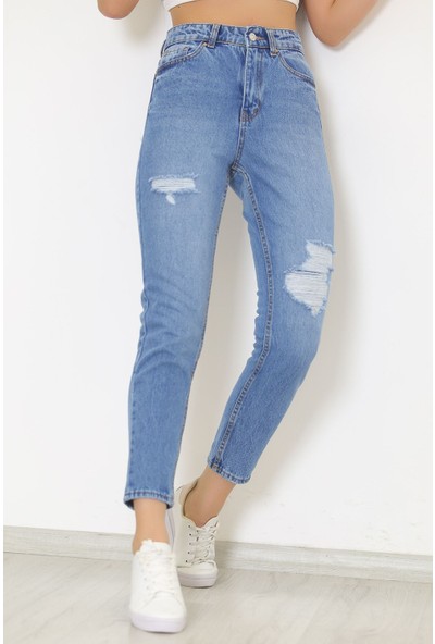 Modern Vitrin Peçli Mom Pantolon Açıkmavi - 9528.392. Modern Vitrin Peçli Mom Pantolon Açıkmavi - 9528.392.