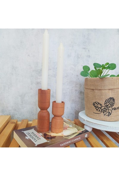 2'li Modern Ahşap Şamdan