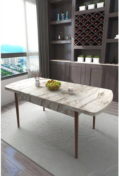 Yemek Masası Mutfak Masası Ahşap Ayaklı Masa Oval Açılır Masa (Beyaz Mermer) Yemek Masası Mutfak Masası Ahşap Ayaklı Masa Oval Açılır Masa (Beyaz Mermer)