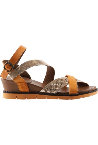 Bueno Shoes Turuncu Deri Kadın Dolgu Topuklu Sandalet Bueno Shoes Turuncu Deri Kadın Dolgu Topuklu Sandalet