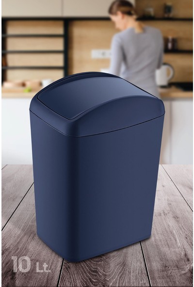 Doreline Soft Plastik Çöp Kovası 9 Lt. Lacivert, Döner Kapak Çöp Kovası