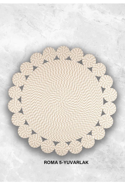 Uvi Concept Desenli Yuvarlak Jüt Örme Doğal Hasır Daire Halı Roma-Yuvarlak