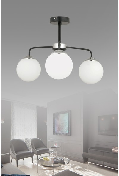 Esslight Esin 3'lü Modern Beyaz Glop Camlı Plafonyer Avize Esslight Esin 3'lü Modern Beyaz Glop Camlı Plafonyer Avize