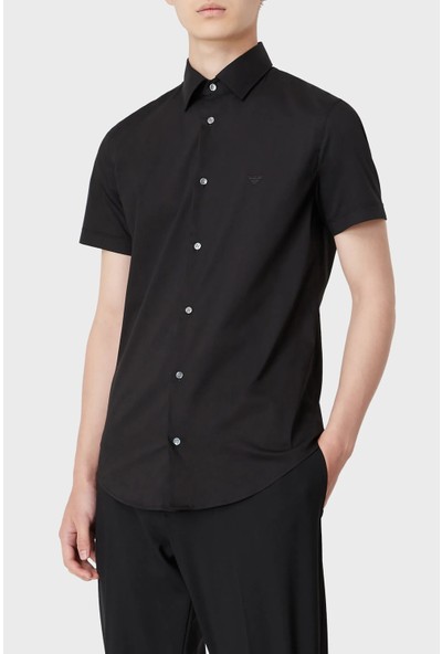 Emporio Armani % 100 Pamuklu Regular Fit Kısa Kollu Gömlek Erkek Gömlek 8N1C91 1NI9Z 0999
