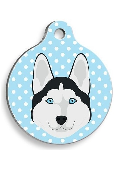 Kobal Business Puantiyeli Mavi Husky Yuvarlak Köpek Künyesi