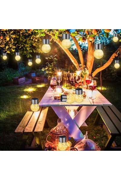 Tutyakala Askılı Çatlamış Cam Görüntülü Solar Işık Topları 4 Lü Set