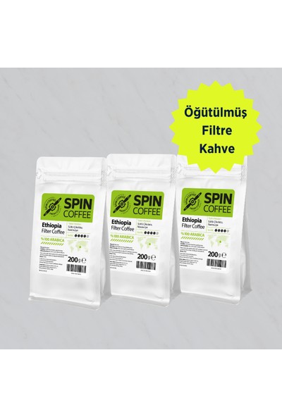 Spin Coffee Ethiopia Taze Öğütülmüş Filtre Kahve 3 x 200 gr