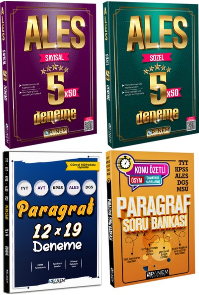 Panem Yayınları ALES Sayısal - Sözel 5 Deneme Seti + Konu Özetli Soru Bankası + Paragraf 12X19 Deneme Panem Yayınları ALES Sayısal - Sözel 5 Deneme Seti + Konu Özetli Soru Bankası + Paragraf 12X19 Deneme