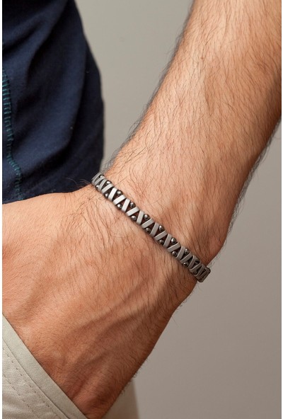 Rihen's World Zikzak Model Füme Erkek Bileklik