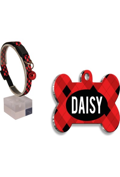 Kobal Business Desenli Güvenlik Kilitli Ayarlanabilir Yumuşak Doku Kedi Boyun Tasması 22-30 Cm+Çelik Kaplama Künye