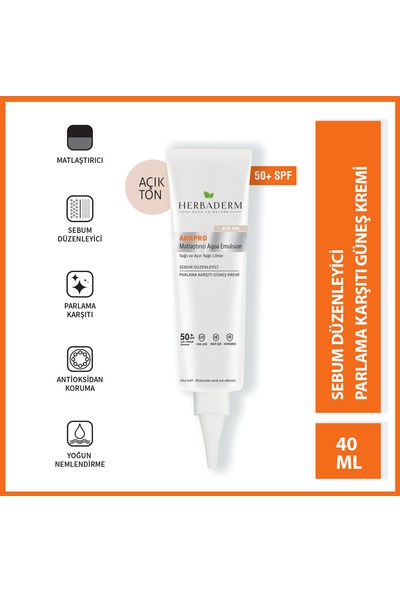 Herbaderm Aknpro Tam Spektrum Koruma Sebum Düzenleyici Yağlı Cilt Renkli Açık Ton Herbaderm Aknpro Tam Spektrum Koruma Sebum Düzenleyici Yağlı Cilt Renkli Açık Ton