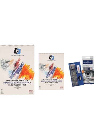 Alex Schoeller Resim Defteri 25 x 35 + 35 x 50 Spr. 165 gr 2'li + Faber-Castell Dereceli Kalem Seti Alex Schoeller Resim Defteri 25 x 35 + 35 x 50 Spr. 165 gr 2'li + Faber-Castell Dereceli Kalem Seti