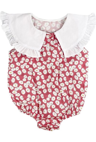 Maibella Büyük Yakalı Kız Çiçekli Bebek Pembe Romper