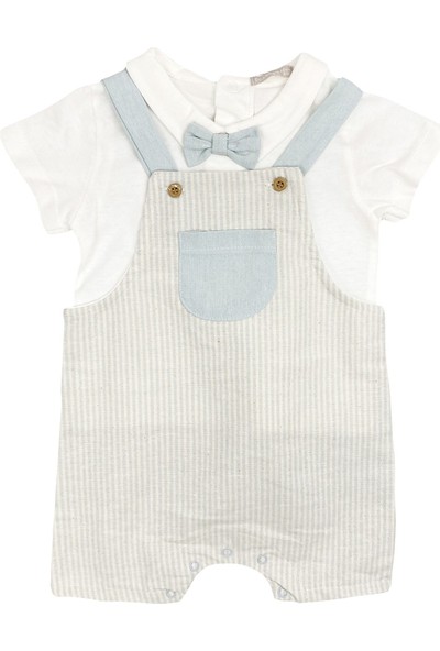 Cassiope Çizgili Salopetli Papyonlu Erkek Bebek Takım Mint