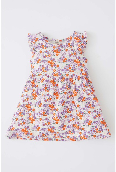 DeFacto Kız Bebek Çiçekli Regular Fit Bisiklet Yaka Kısa Kollu Elbise Y7269A222SM