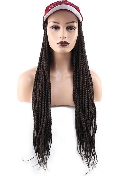 Lisinya Bordo Şapkalı Örgü Peruk - Kahverengi