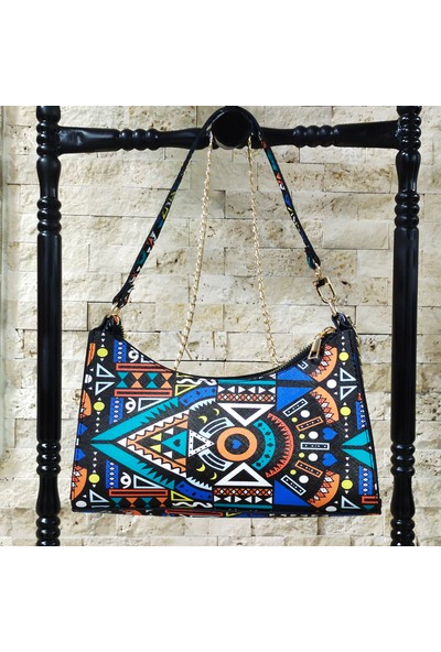 E Moda Etnik Desenli Renkli Kadın Krokodil Baget Baguette Lüks El ve Omuz Çantası E Moda Etnik Desenli Renkli Kadın Krokodil Baget Baguette Lüks El ve Omuz Çantası