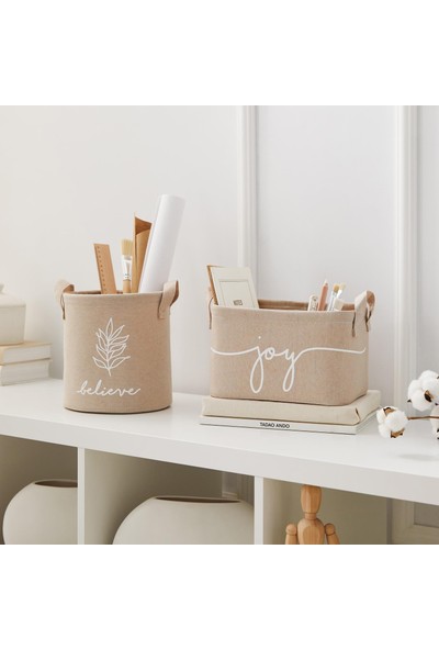 Ocean Home 2'li Bej Renk Baskılı Sepet Set// 24X17X14 + 20X20 Ocean Home 2'li Bej Renk Baskılı Sepet Set// 24X17X14 + 20X20