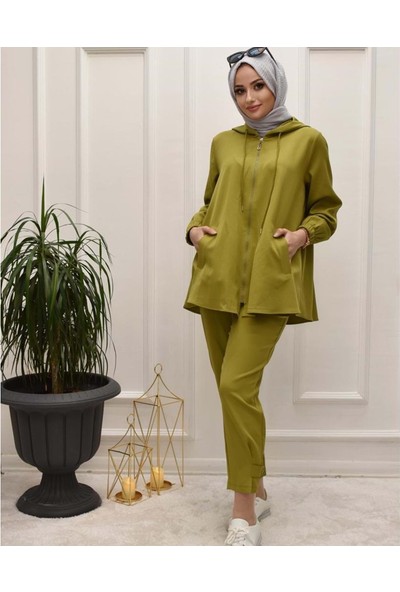 Azra Fashion Ikoll Fermuarlı Paça Detaylı Takım 27308 - Oliva - 40