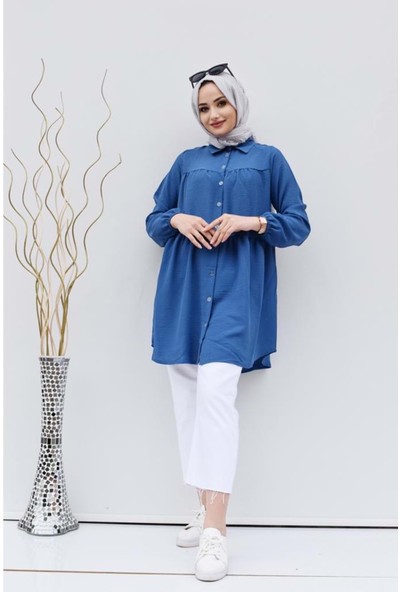 Azra Fashion Gömlekli Tunik 2427 - Indigo - Xl