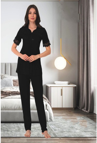 Effortt Siyah Dantelli Hamile Lohusa Pijama Takımı Effortt Siyah Dantelli Hamile Lohusa Pijama Takımı