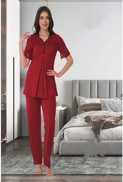 Effortt Vişne Dantelli Hamile Lohusa Pijama Takımı Effortt Vişne Dantelli Hamile Lohusa Pijama Takımı
