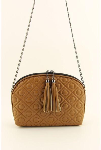 Kadın Kapitone Püskül Detaylı Çapraz Postacı Çantası