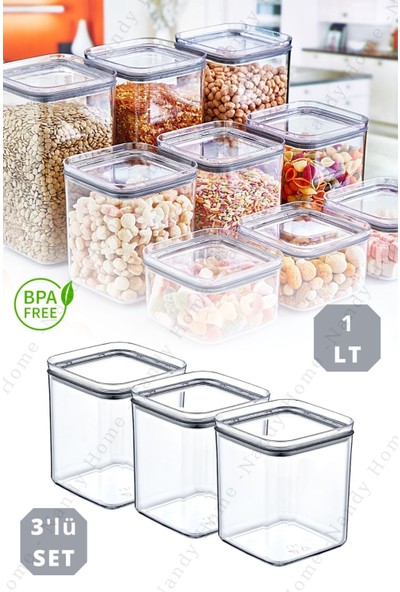 Nandy Home 1 Lt Sızdırmaz Kapak, Silikon Contalı Kare 3'lü Saklama Kabı Seti Nandy Home 1 Lt Sızdırmaz Kapak, Silikon Contalı Kare 3'lü Saklama Kabı Seti