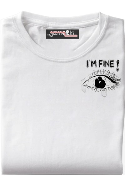 Gizmorki Özel Tasarım, Bisiklet Yaka, Pamuklu, Kısa Kollu, Beyaz T-Shirt:''ı'm Fıne''