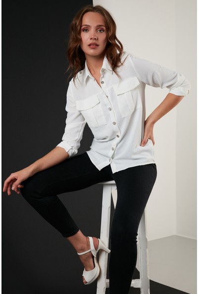 Lela Düğmeli Regular Fit Çift Cepli Gömlek Bayan Gömlek 6058115