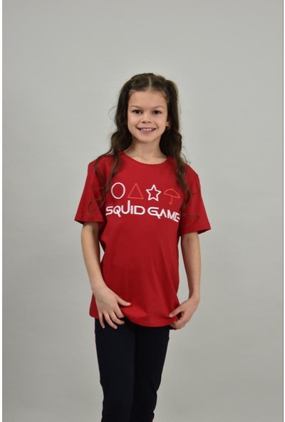 Kız Çocuk Ön - Arka Squid Game Baskılı T-Shirt ( 10 - 16 Yaş )