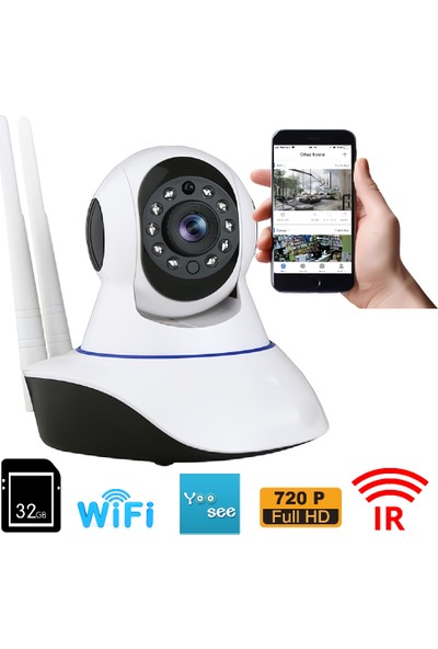 Teknomila 360º Full Hd Wifi Kablosuz Ip Kamera Bebek Izleme Güvenlik ve Bakıcı Kamerası+32 GB Teknomila 360º Full Hd Wifi Kablosuz Ip Kamera Bebek Izleme Güvenlik ve Bakıcı Kamerası+32 GB
