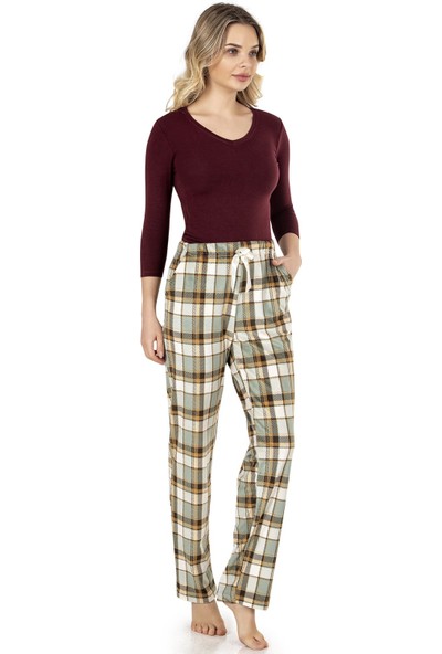 Obje Kadın Yeşil Ekose Ekosoft Polar Alt