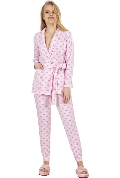 Obje Pembe Taç Desenli Kadın Polar Pijama Altı Obje Pembe Taç Desenli Kadın Polar Pijama Altı