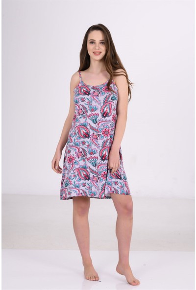 Obje Kadın Yeşil Çiçek Desenli Ip Askılı Viskon Elbise