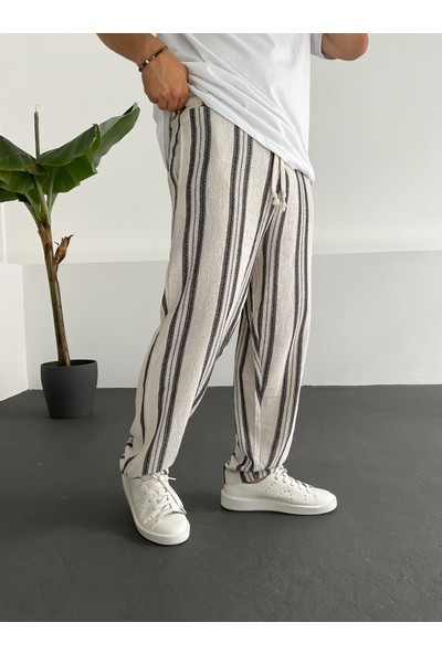 Siyah Keten Örme Pantolon V-22-631