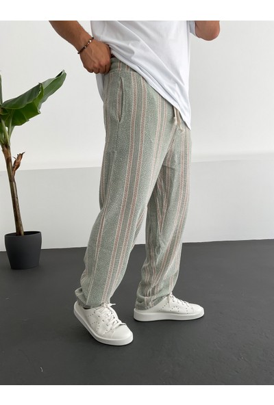 Yeşil Keten Örme Pantolon V-22-631