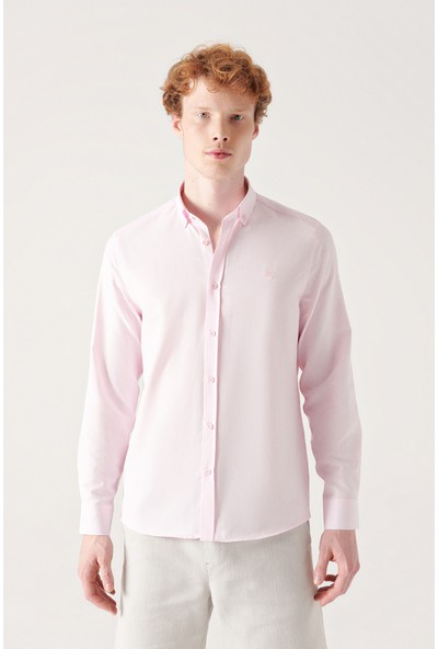AVVA Oxford Düğmeli Yaka Regular Fit Gömlek_pembe