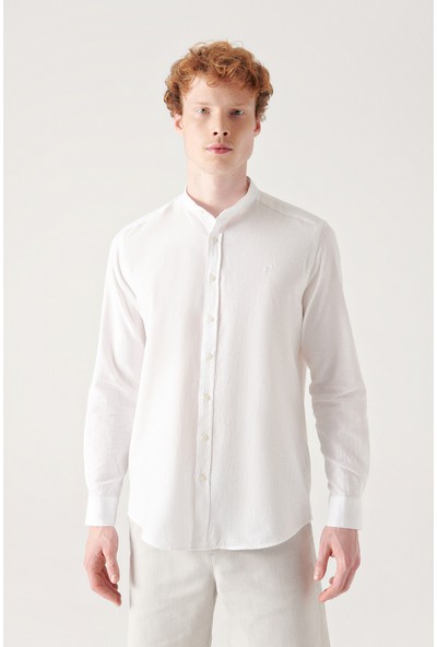 AVVA Hakim Yaka Keten Gömlek_beyaz