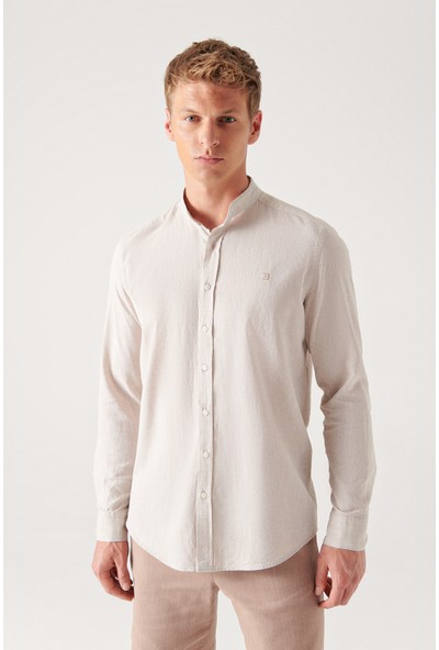 Hakim Yaka Keten Gömlek_bej