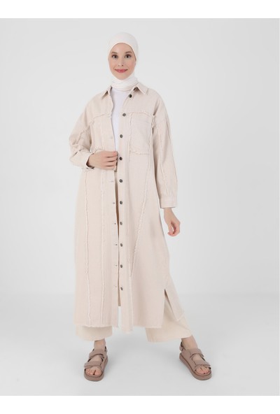 Refka Püsküllü Uzun Kot Kap - Açık Taş - Refka Casual