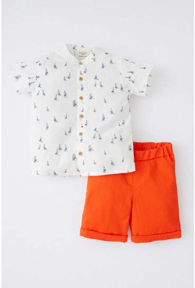 DeFacto Erkek Bebek Regular Fit Vual Kısa Kollu Gömlek Şort Takım Y2482A222SM