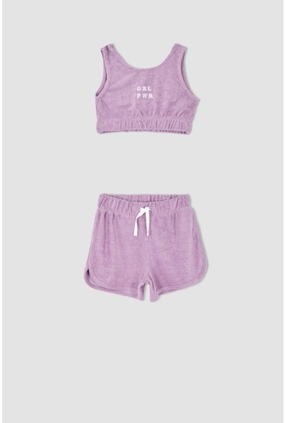 DeFacto Kız Çocuk Regular Fit Crop Kolsuz Havlulu Atlet Şort Takım X7676A622HS