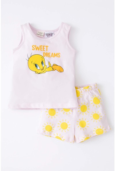 DeFacto Kız Bebek Looney Tunes Lisanslı Regular Fit Kolsuz Şort Pijama Takım Y0811A222SM